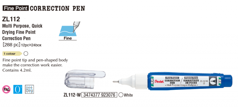 Pentel ZL112W CORRECTION PEN. – Office Mate